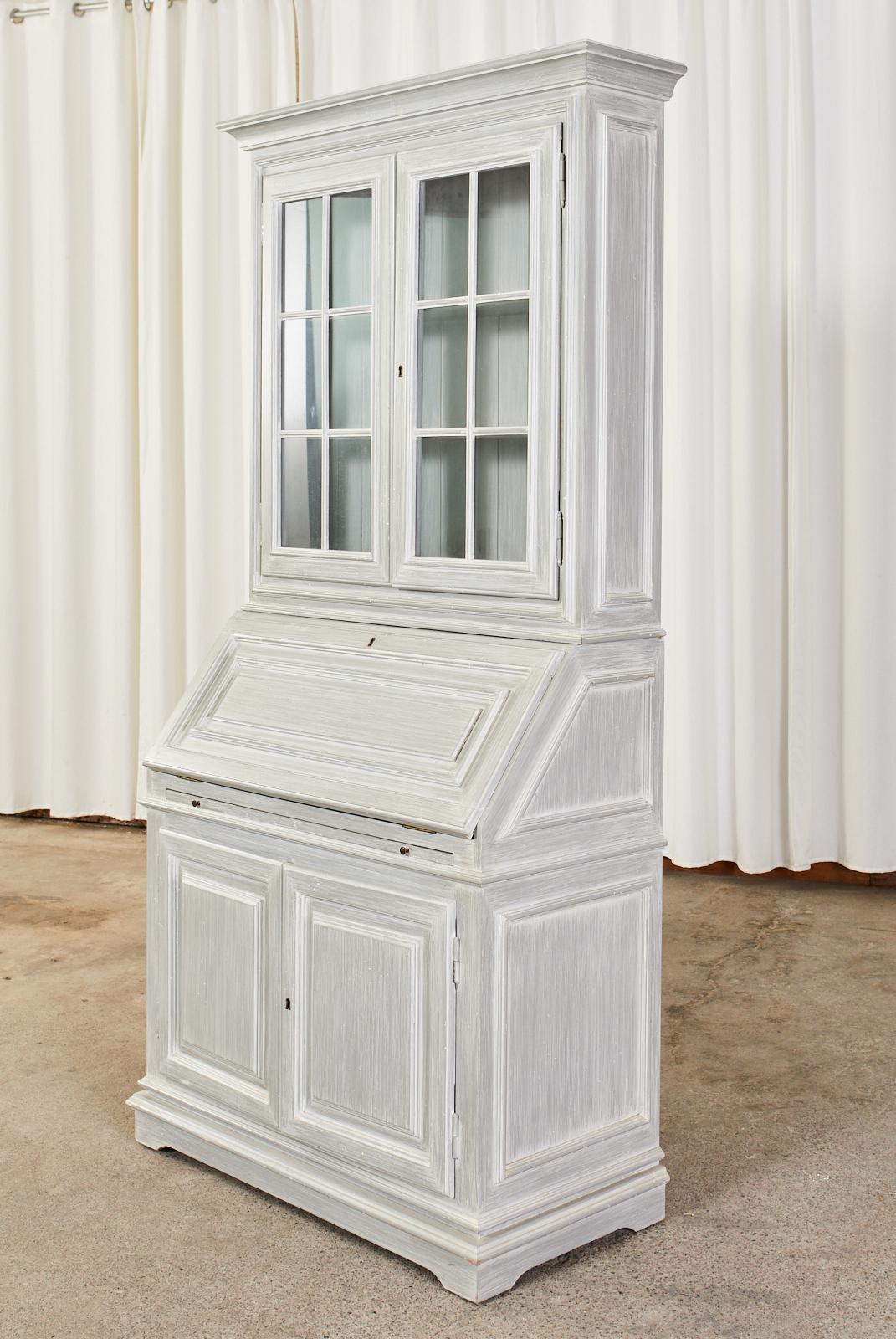 Georgian Style Two Piece Cerused Secretaire Bookcase For Sale at 1stDibs