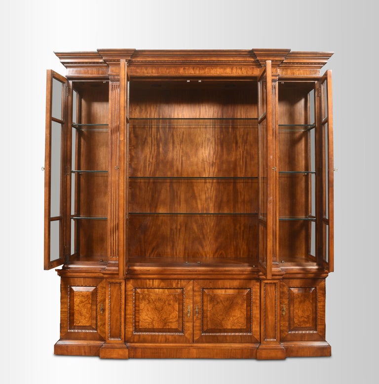 Georgian Style Walnut Breakfront Display Cabinet at 1stDibs