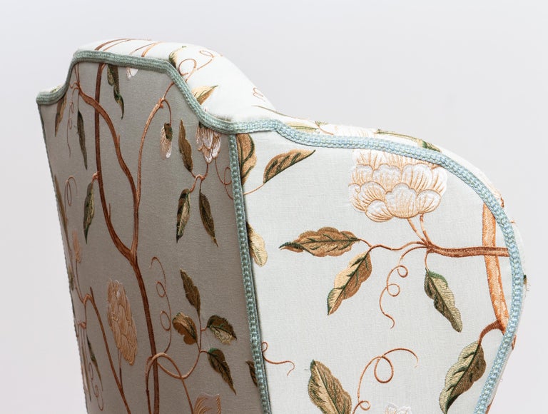 Georgian Style Wingback Chair with Embroidered Fabric, "Completely ...