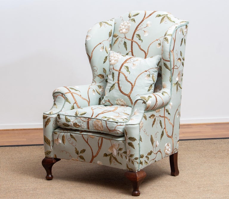 Georgian Style Wingback Chair with Embroidered Fabric, "Completely ...