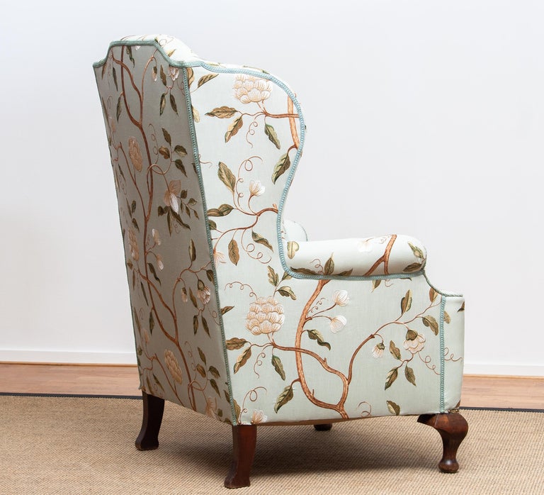 Georgian Style Wingback Chair with Embroidered Fabric, "Completely ...