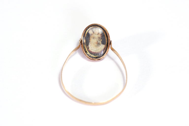 Georgian Swivel Ring in 18k Gold, Lady Portrait, Pansy Flower For Sale ...
