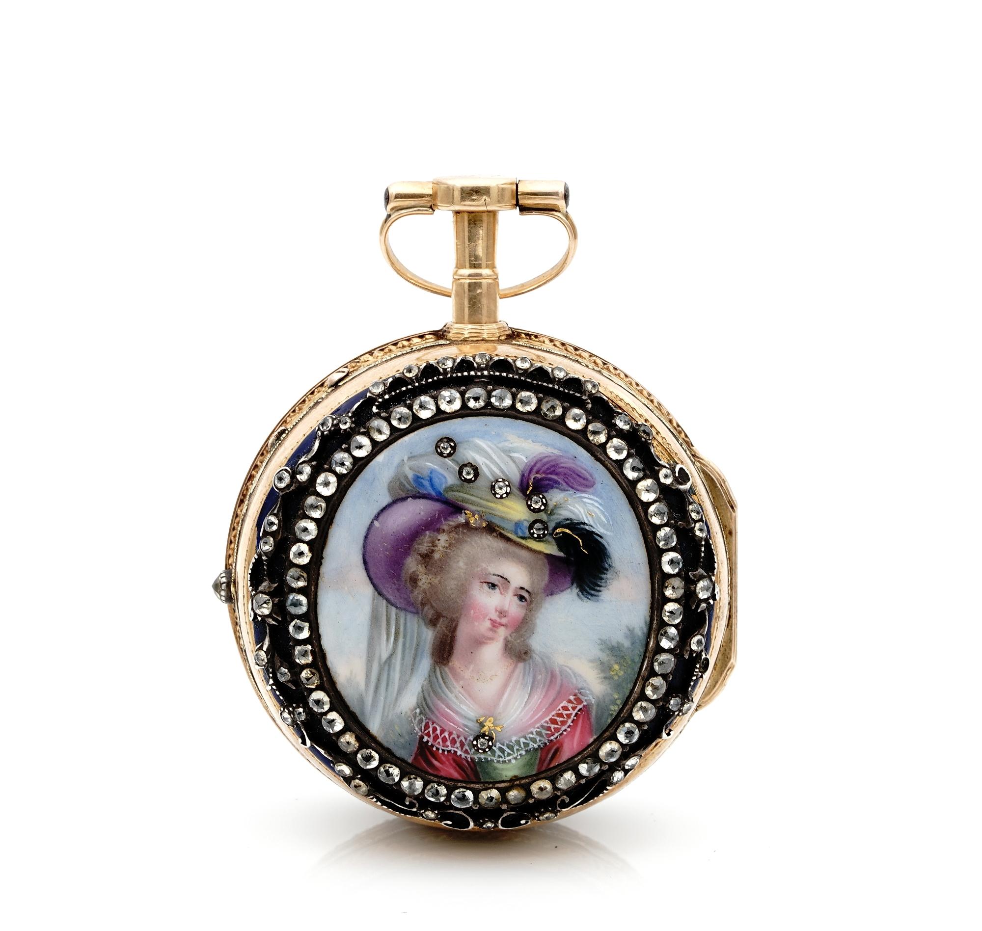Georgian Verge Watch Rose cut Diamond 20 Kt gold Abraham Colomby For ...