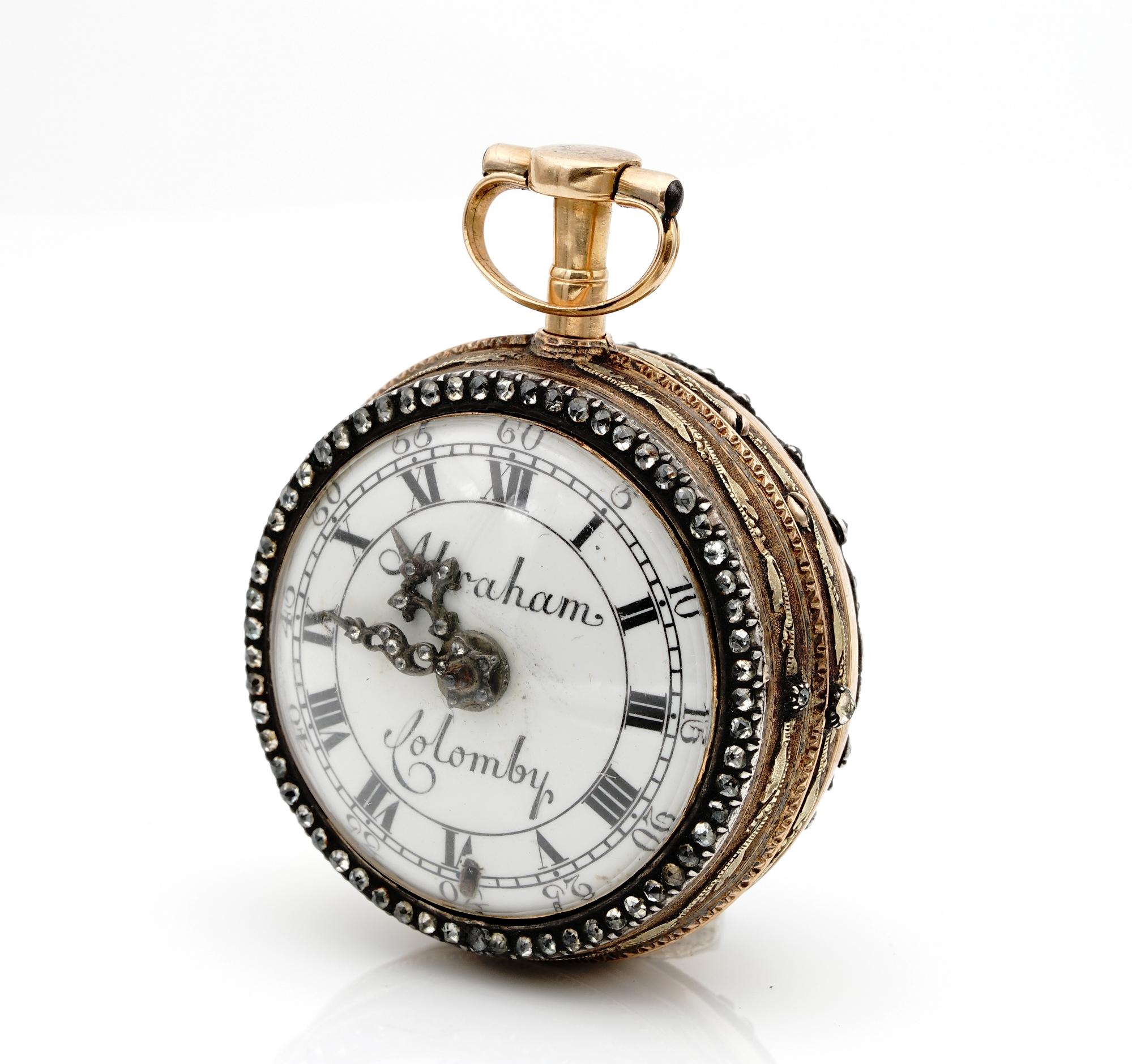 Georgian Verge Watch Rose cut Diamond 20 Kt gold Abraham Colomby For ...