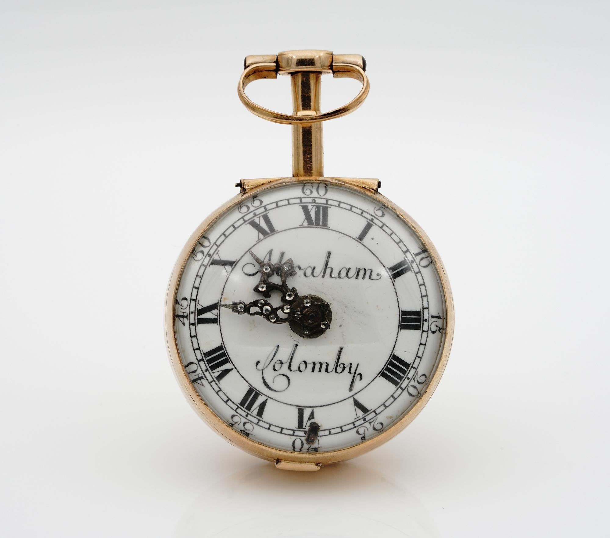 Georgian Verge Watch Rose cut Diamond 20 Kt gold Abraham Colomby For Sale at 1stDibs