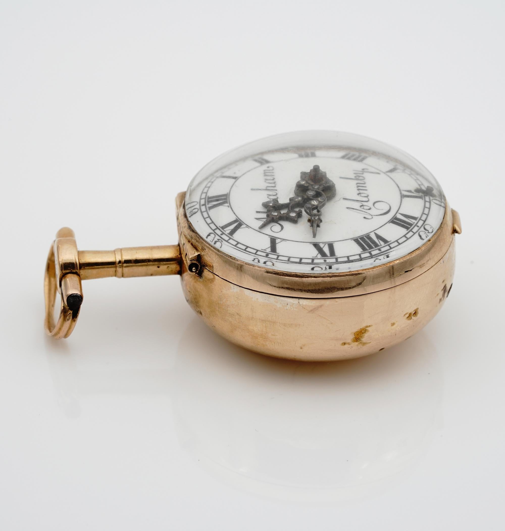 Georgian Verge Watch Rose cut Diamond 20 Kt gold Abraham Colomby For ...