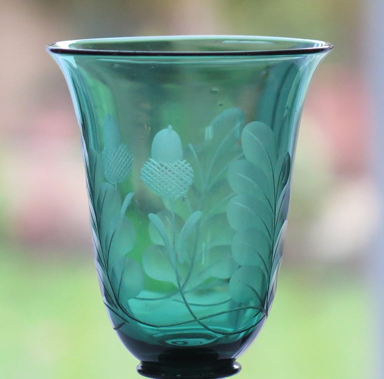 Georgian Wine Glass Bristol Green Bell Bowl Engraved Acorns, English ...