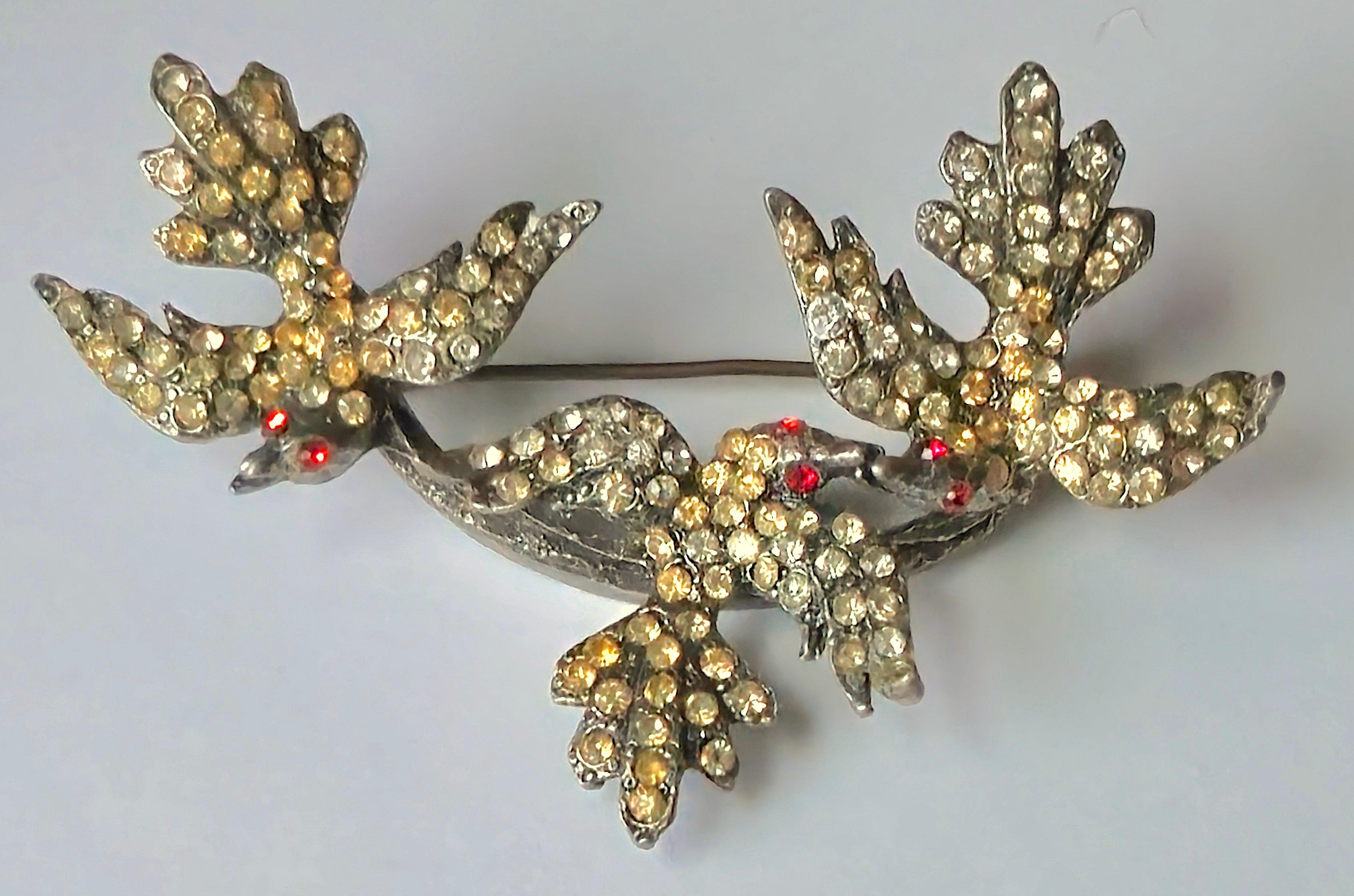 GeorgianStyle Phoenix Birds Glass and Pave Crystal Artisan Silver Bar ...