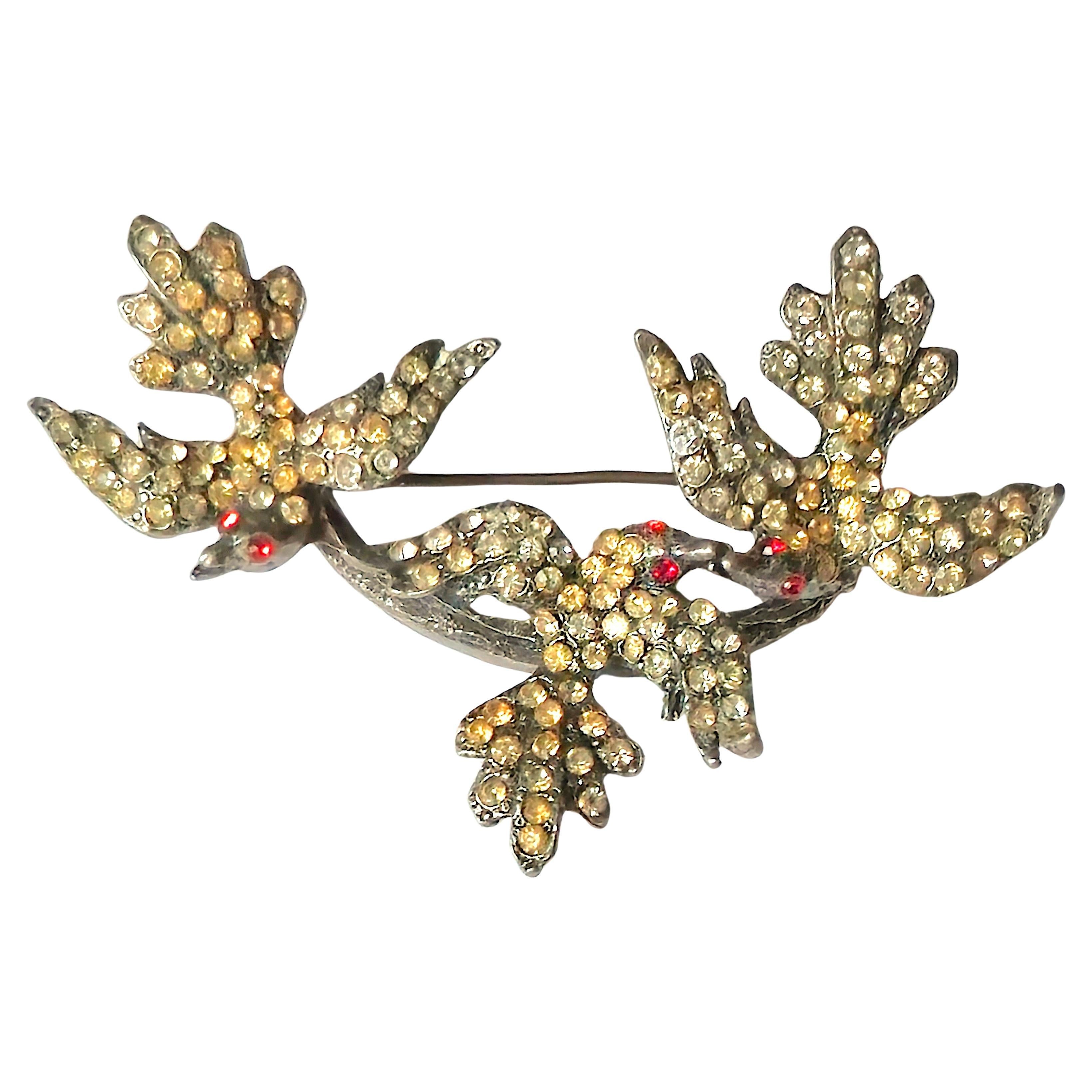 GeorgianStyle Phoenix Birds Glass and Pave Crystal Artisan Silver Bar ...