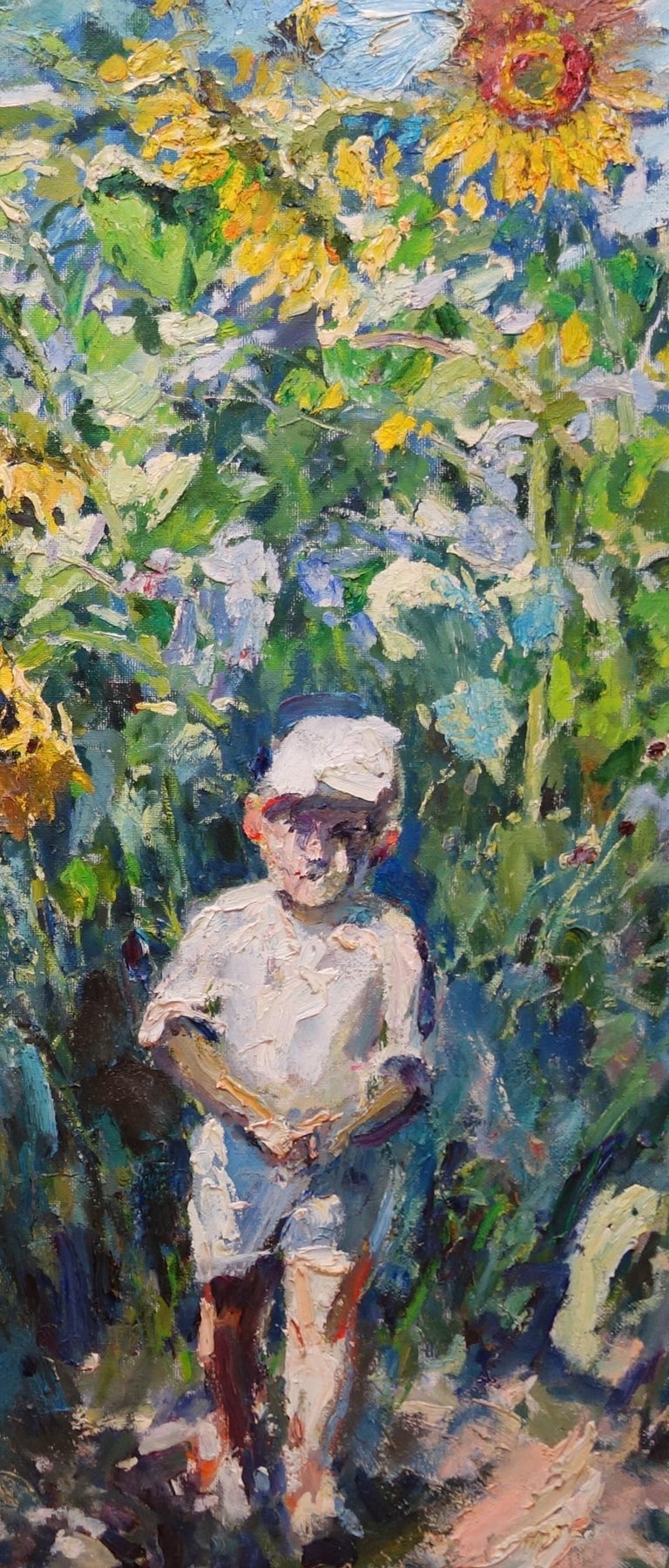 Georgij Moroz - "Child among sunflowers" cm. 148 x 126 Oil at 1stDibs
