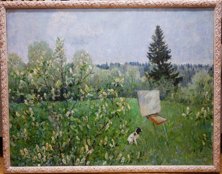 Georgij Moroz - "Landscape with dog " Dog, Spring, oil cm. 140 x 110 ...