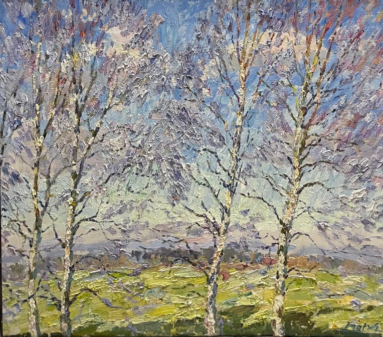 Georgij Moroz - "Spring, birches" Oil cm. 84 x 75 For Sale at 1stDibs