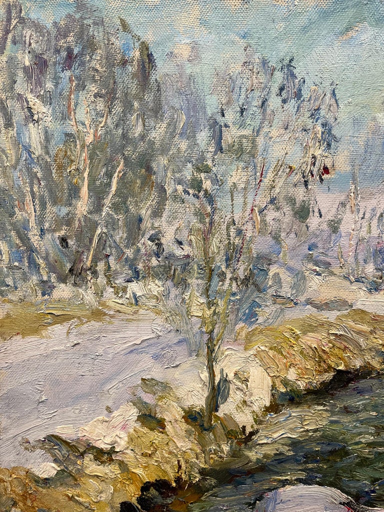 Georgij Moroz - "Stream illuminated by the sun"Winter, light, snow cm ...