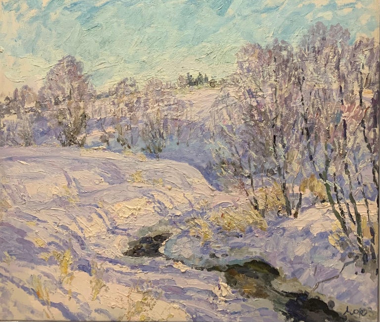 Georgij Moroz - "Winter, Illuminated brook" Oil, cm. 96 x 84 For Sale ...