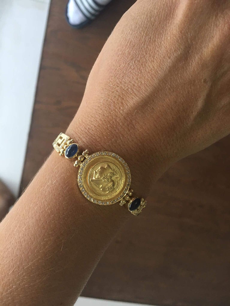 Georgios Collections 18 Karat Gold Diamond Sapphire Coin Greek Design ...