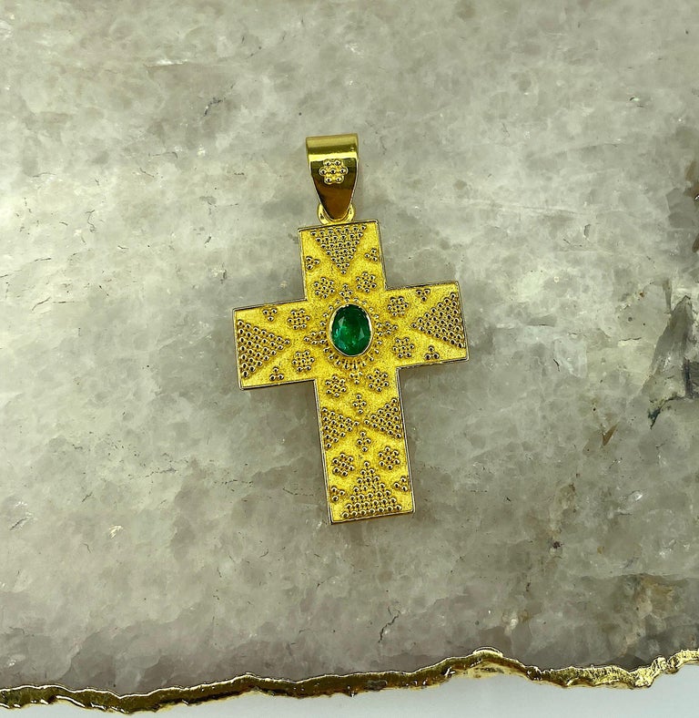 Georgios Collections 18 Karat Gold Emerald and Granulation Byzantine ...