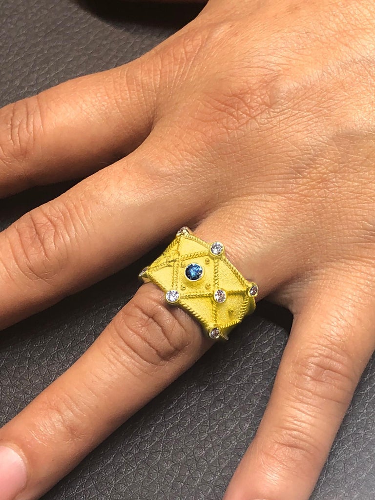 Georgios Collections 18 Karat White Gold Blue White Diamond Granulation ...