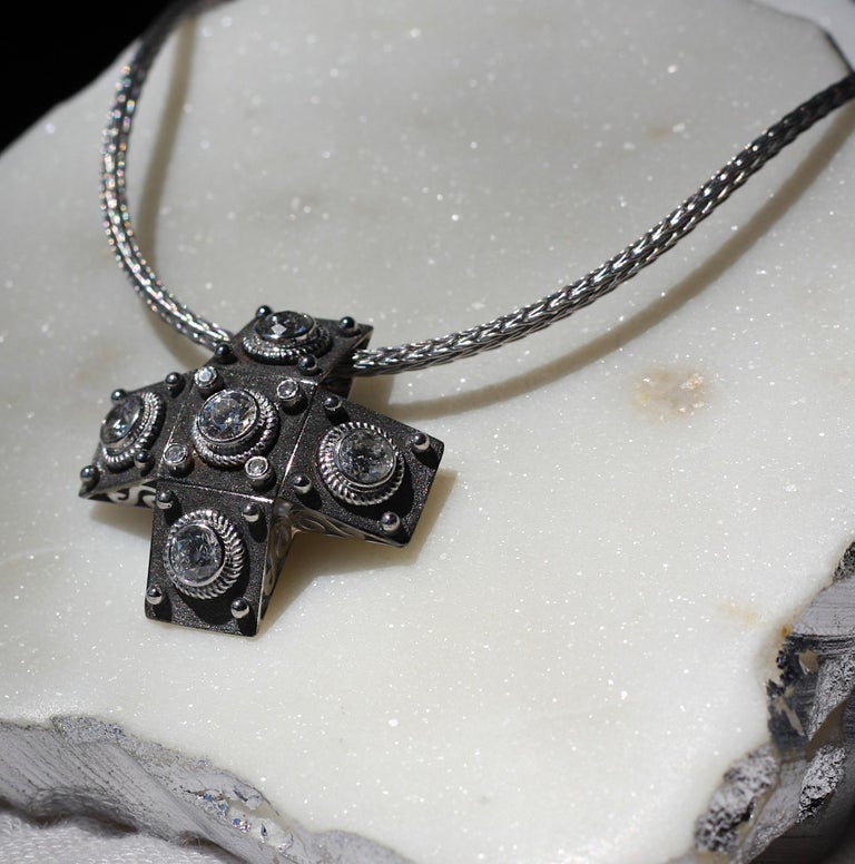 Georgios Collections 18 Karat White Gold Diamond Cross with Rope ...