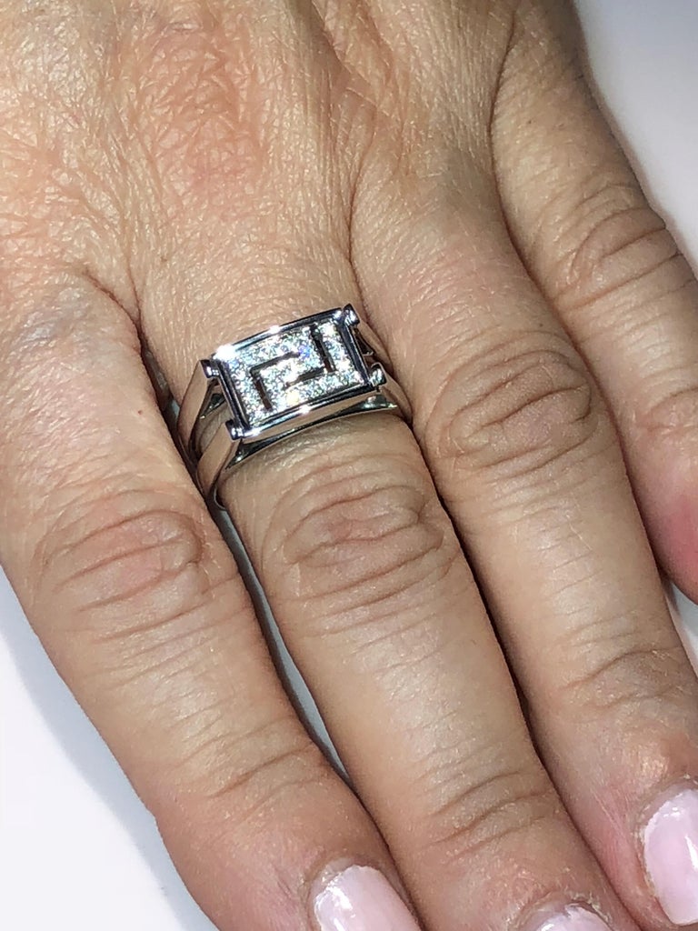 Georgios Collections 18 Karat White Gold Diamond Reversible Greek Key ...