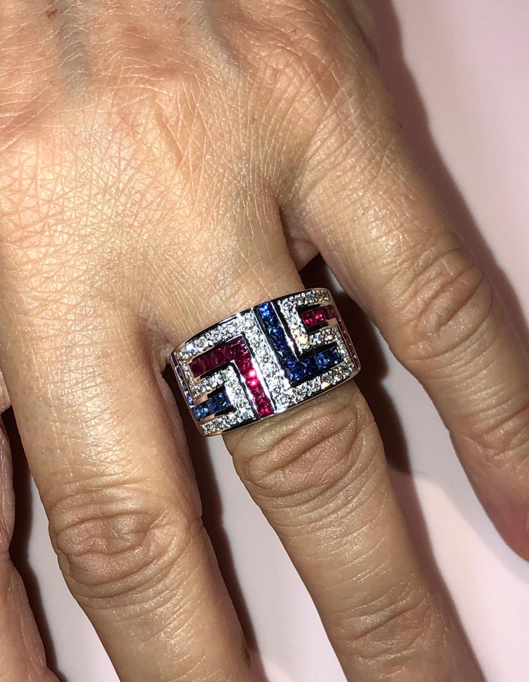 Georgios Collections 18 Karat White Gold Diamond Sapphire Ruby Greek ...