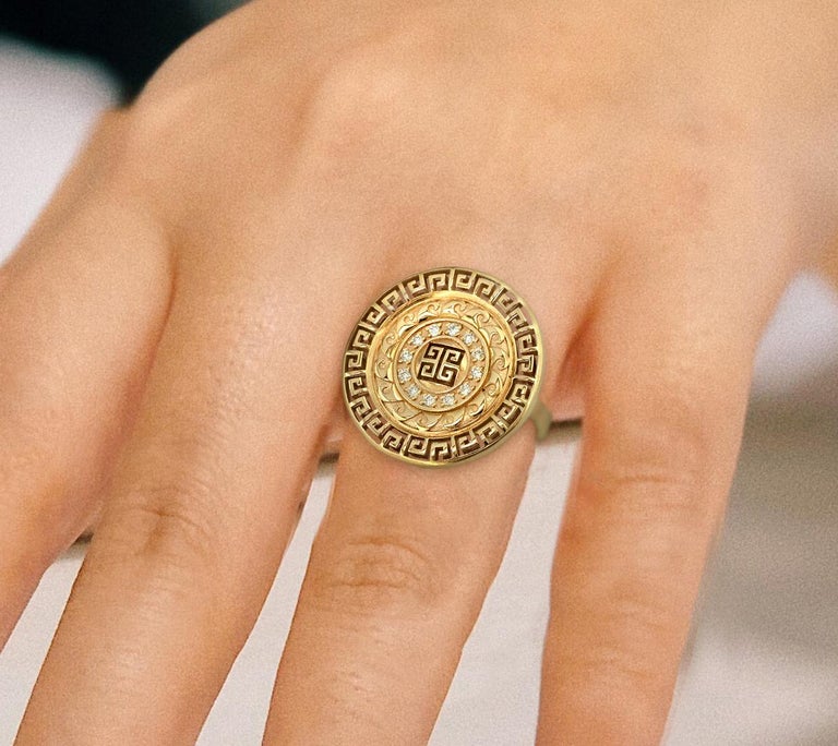 Georgios Collections 18 Karat Yellow Gold and White Diamond Greek Key ...