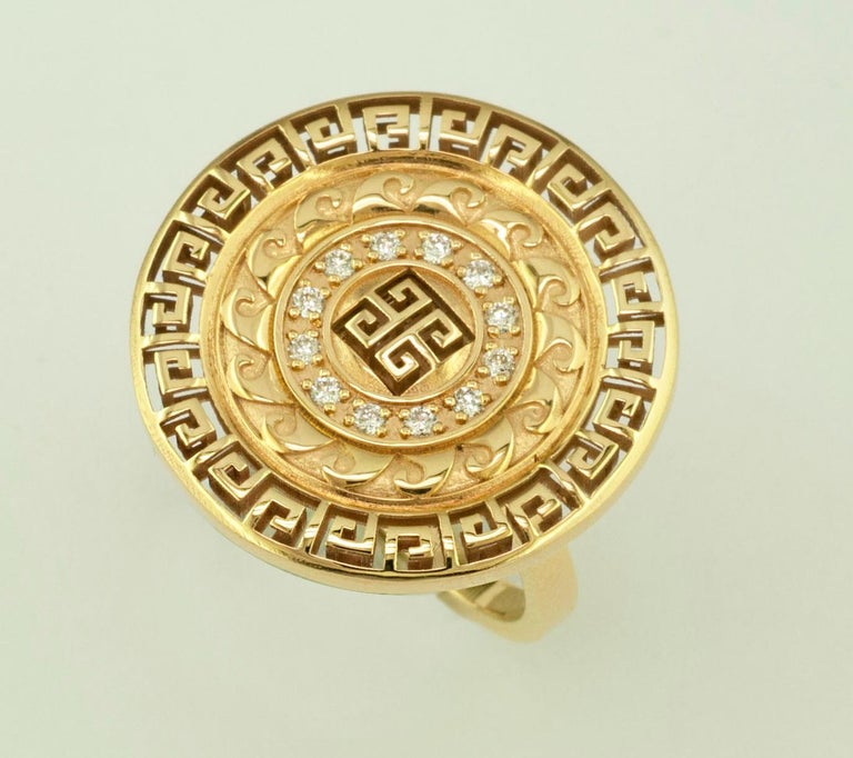 Georgios Collections 18 Karat Yellow Gold and White Diamond Greek Key ...
