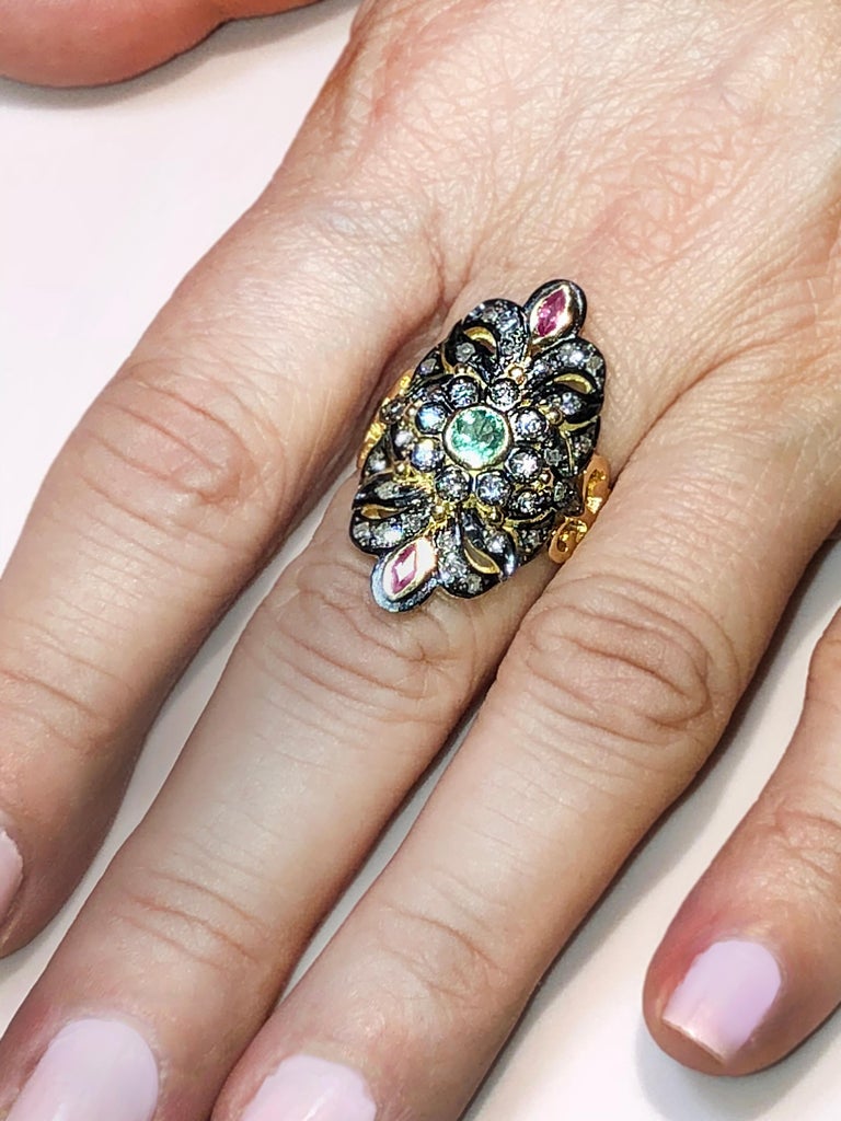 Georgios Collections 18 Karat Yellow Gold Wide Diamond Emerald Ruby ...