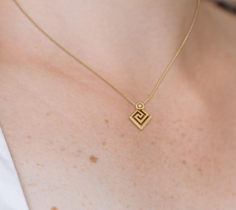 Georgios Collections 18 Karat Yellow Gold Diamond Greek Key Pendant ...