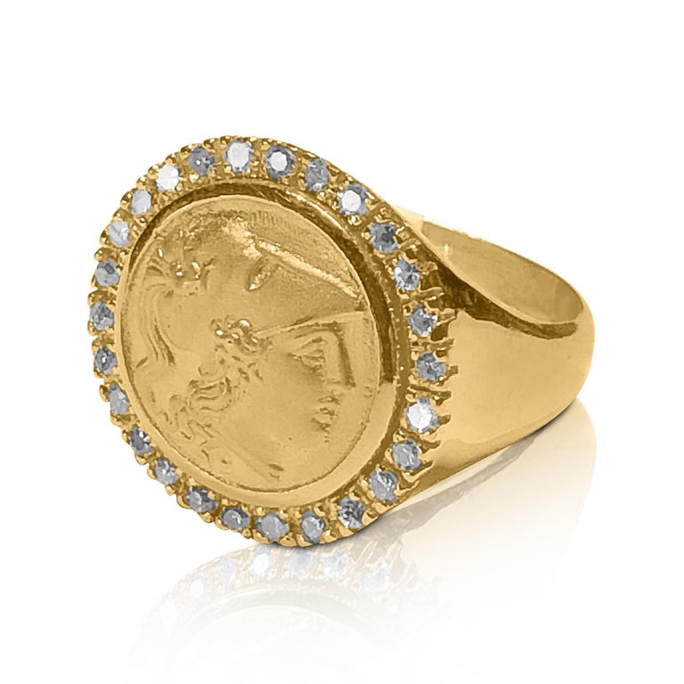 Georgios Collections 18 Karat Yellow Gold Diamond Bezel Athina Coin ...