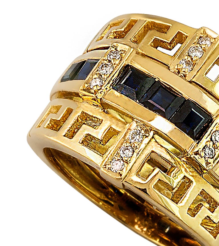 Georgios Collections 18 Karat Yellow Gold Diamond Sapphire Greek Key ...