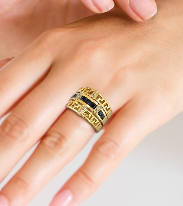 Georgios Collections 18 Karat Yellow Gold Diamond Sapphire Greek Key ...