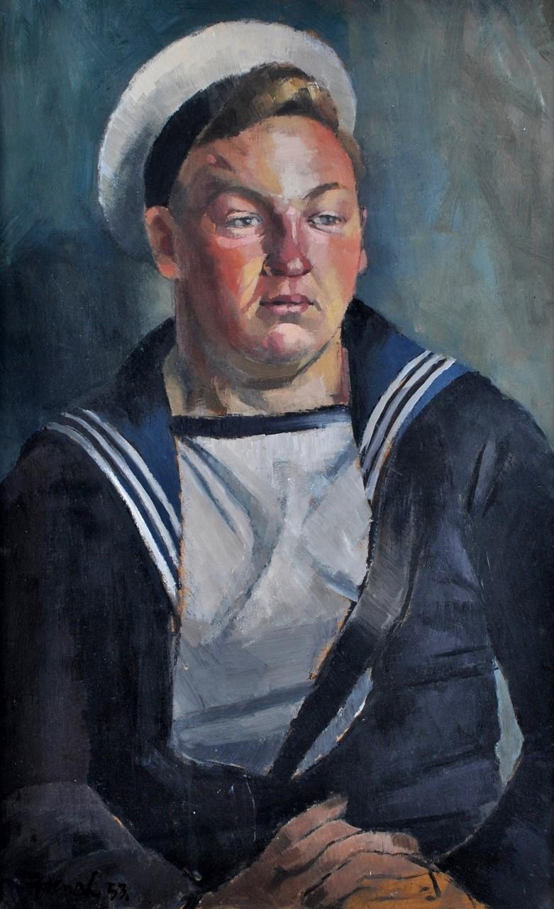Gerald French - Portrait of a Sailor - Mid 20th Century English Oil on ...