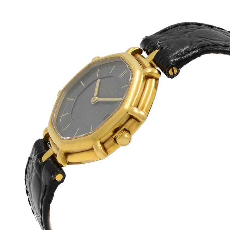 Gerald Genta Black Dial Octagonal 18k Yellow Gold Quartz Ladies Watch G2850.7 at 1stDibs