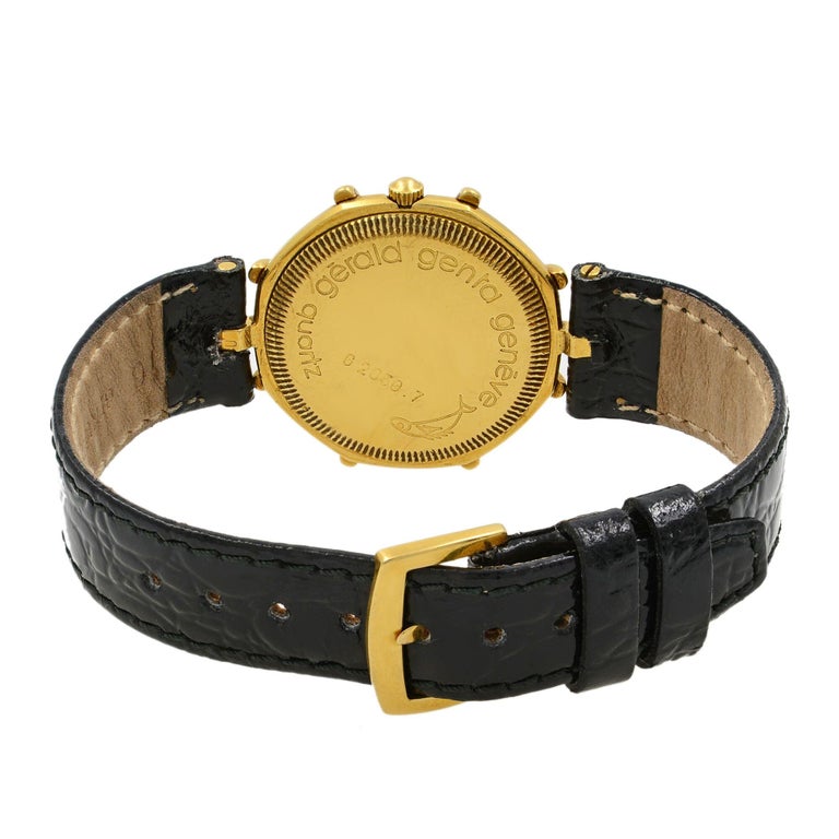 Gerald Genta Black Dial Octagonal 18k Yellow Gold Quartz Ladies Watch G2850.7 at 1stDibs