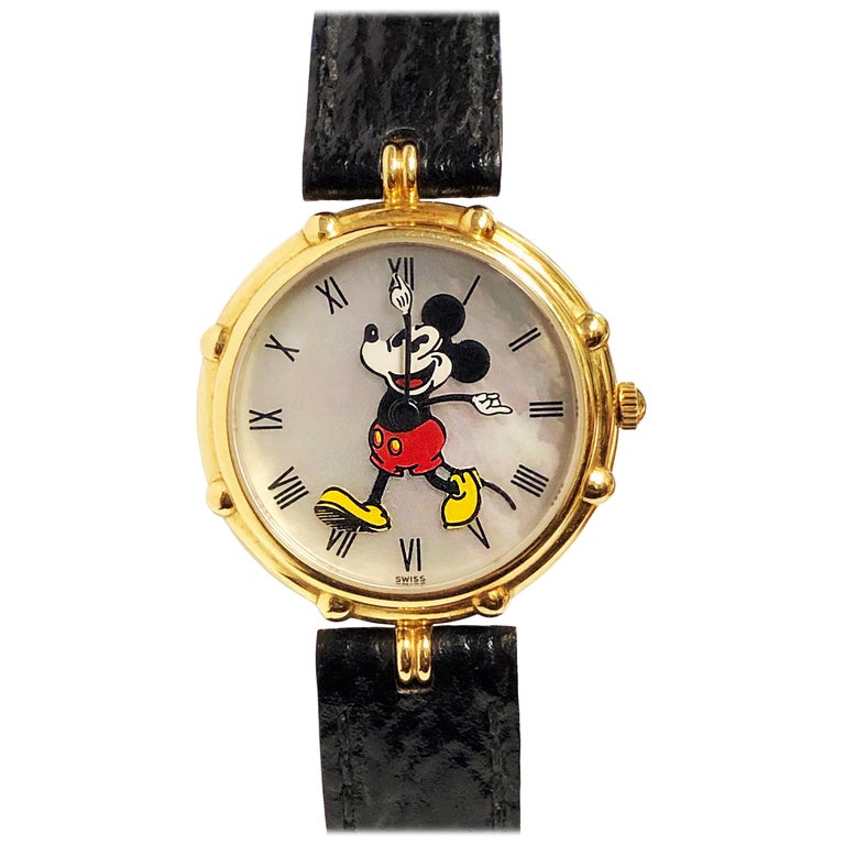 Gerald Genta Yellow Gold and Pearl Dial Mickey Mouse Wristwatch at 1stDibs