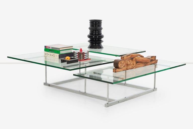 Gerald McCabe for Orange Crate Custom 3 level Steel and Glass Low Table ...