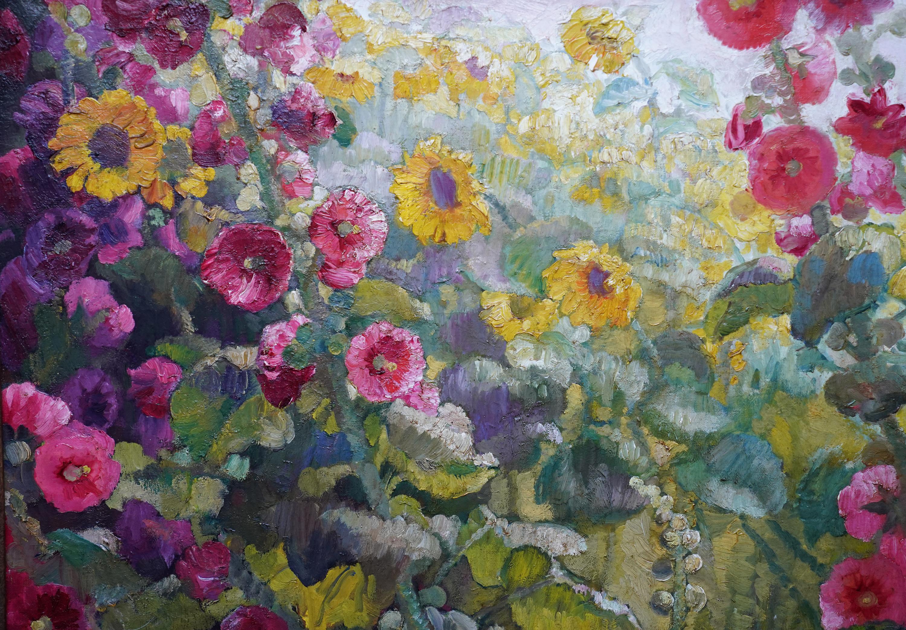 Gerald Spencer Pryse - Hollyhocks and Sunflowers Floral - British Art ...