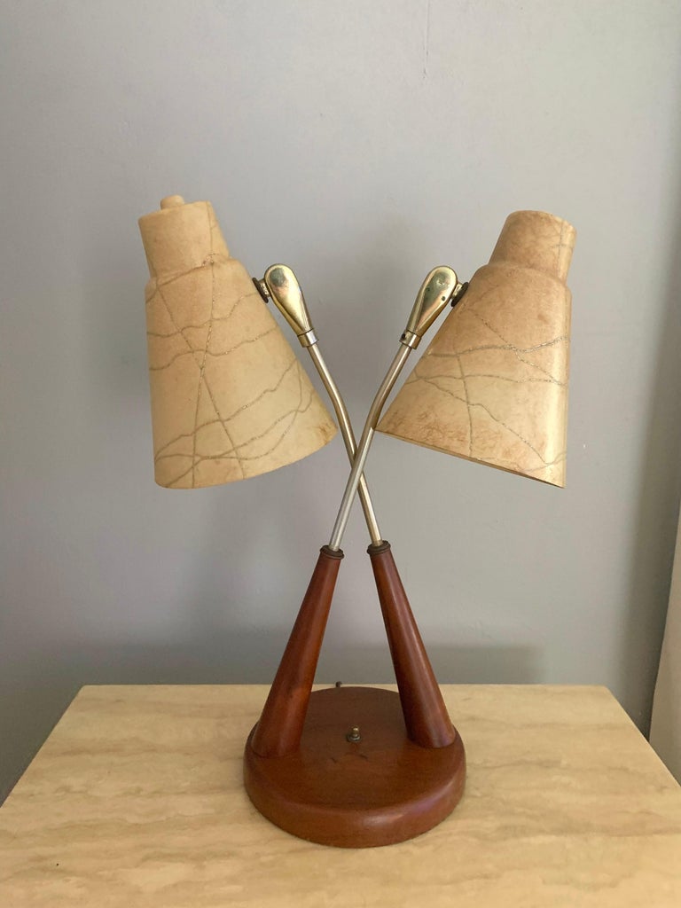 Gerald Thurston Style Two Headed Table Lamp, 1950s For Sale at 1stDibs