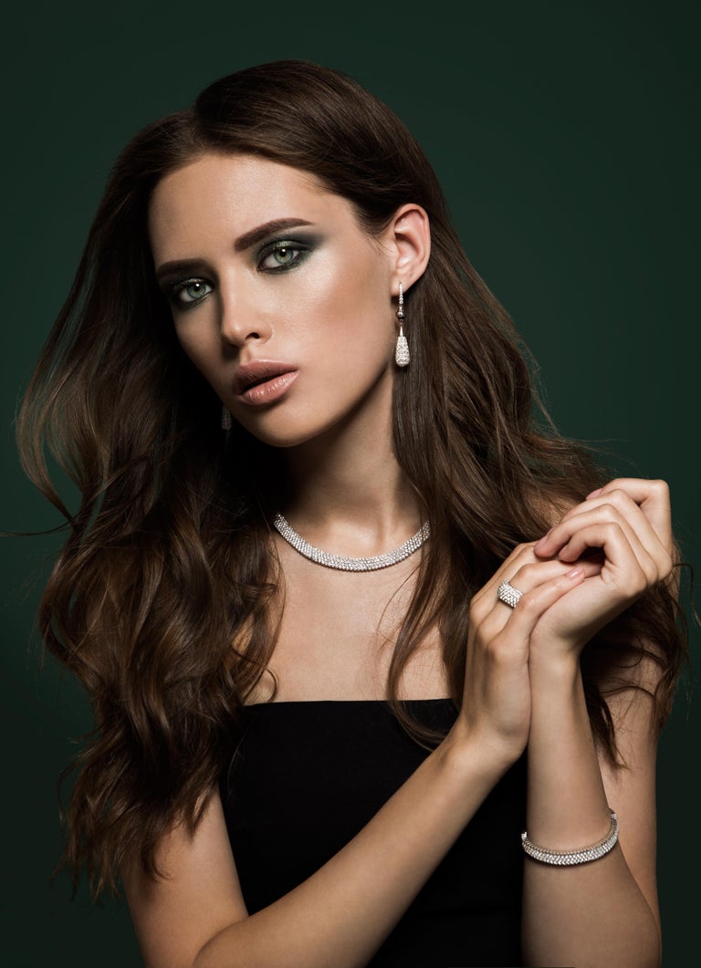 Geraldo 57.10 Carat 4 Row Diamond White Gold Invisible Setting Necklace ...