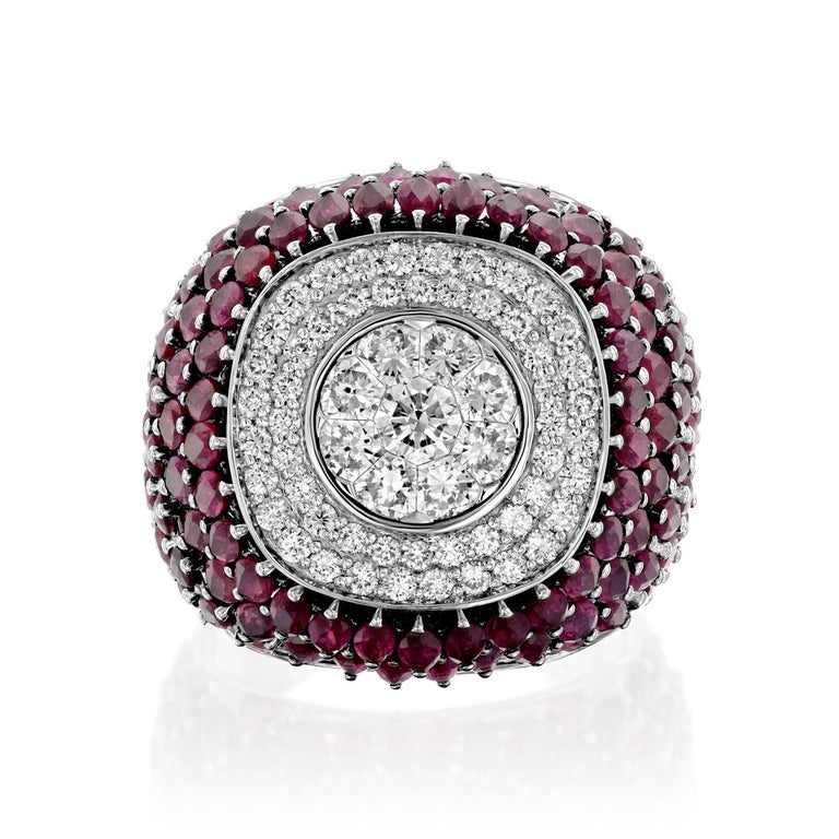 Geraldo Ruby Diamond White Gold Invisible Setting Ring For Sale at 1stDibs