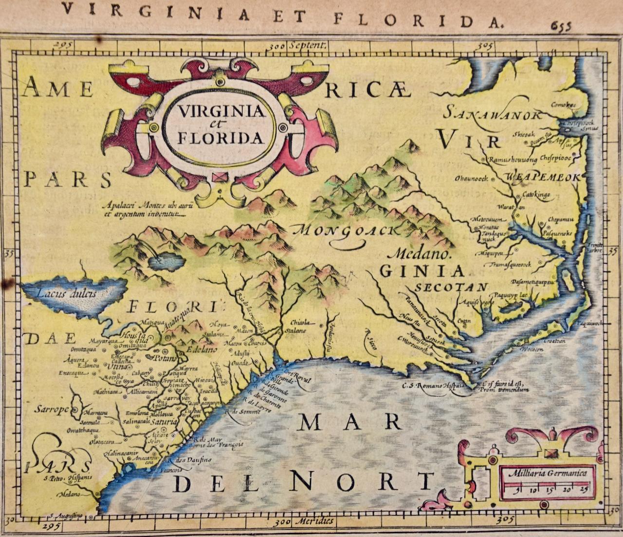 Florida and Virginia: A 17th Century Hand-colored Map by Hondius after ...