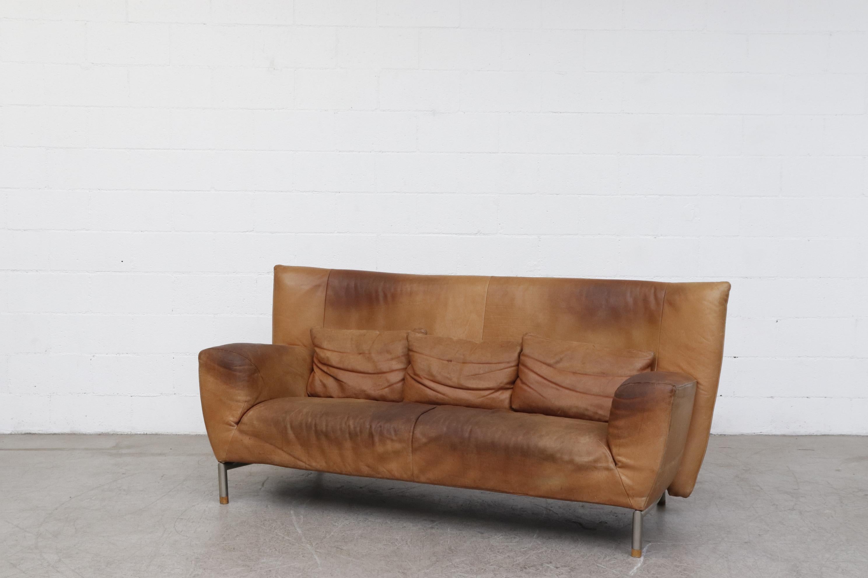 Gerard Van Den Berg High Back Natural Leather Sofa for Montis at ...