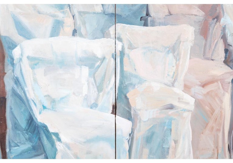 Gerda Kominik 'Austria, 20th C.' Oil on Canvas Triptych of Slip Covered Chairs For Sale at 1stDibs