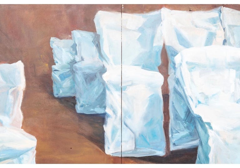 Gerda Kominik 'Austria, 20th C.' Oil on Canvas Triptych of Slip Covered Chairs For Sale at 1stDibs