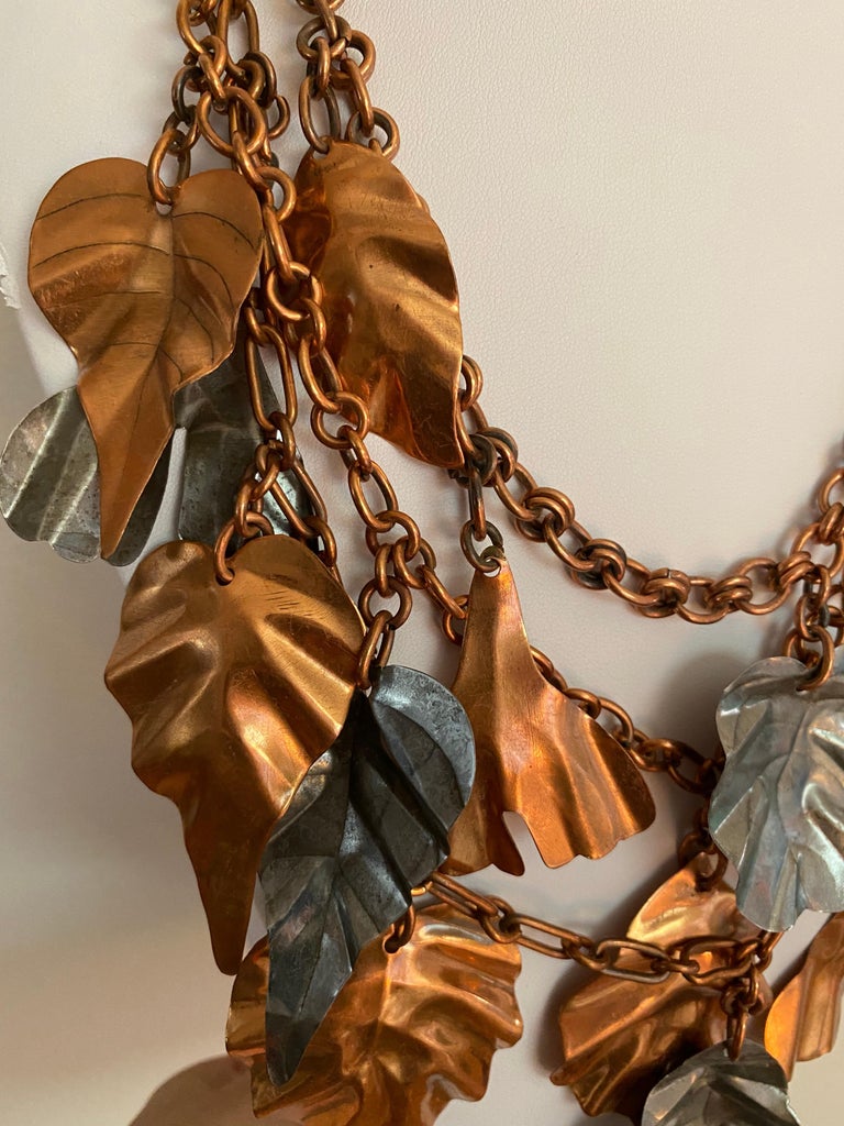 Gerda Lynggaard Bronze and Silver Metal Leaves Three Strands Necklace ...