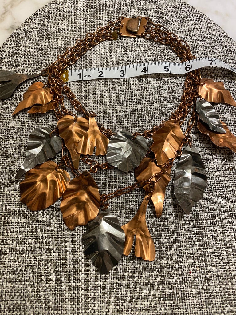Gerda Lynggaard Bronze and Silver Metal Leaves Three Strands Necklace ...