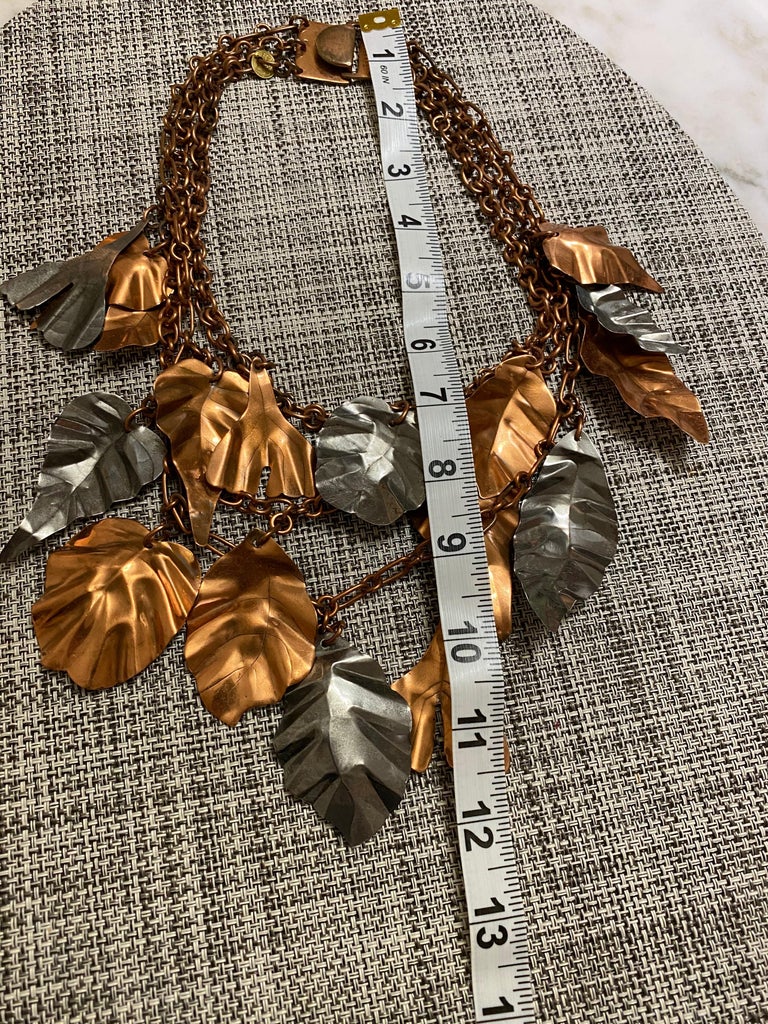 Gerda Lynggaard Bronze and Silver Metal Leaves Three Strands Necklace ...
