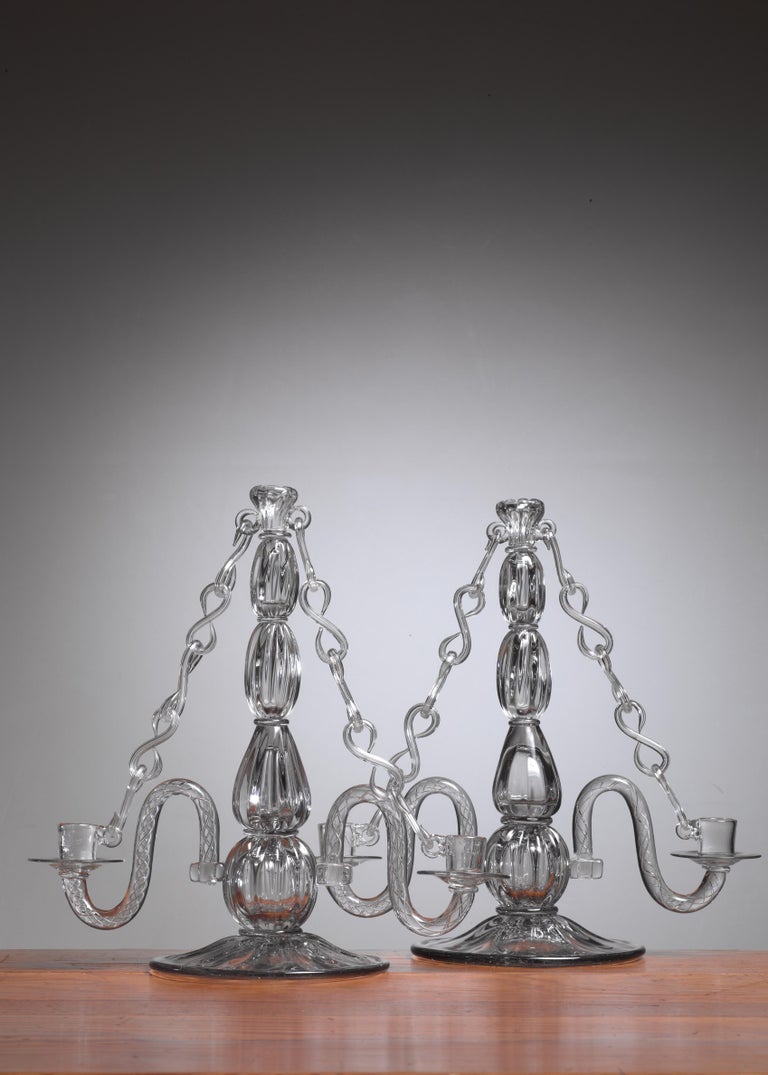 Gerda Stromberg and Knut Bergqvist Pair of Glass Candelabra, Sweden ...