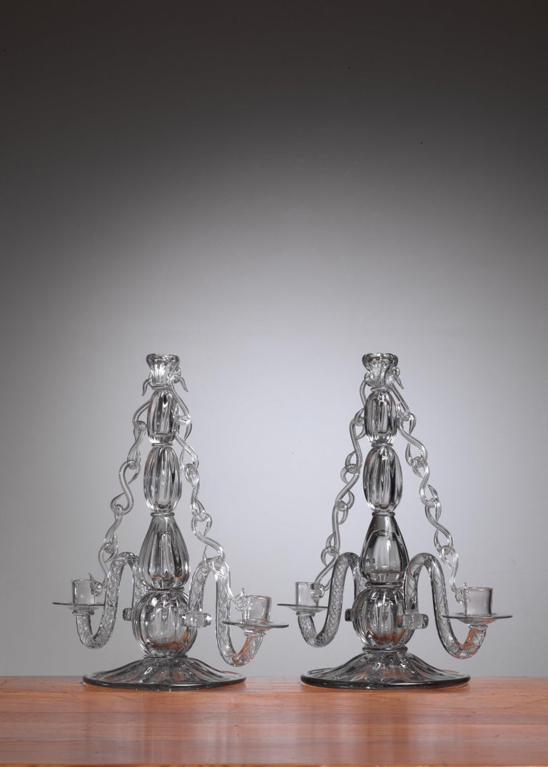 Gerda Stromberg and Knut Bergqvist Pair of Glass Candelabra, Sweden ...