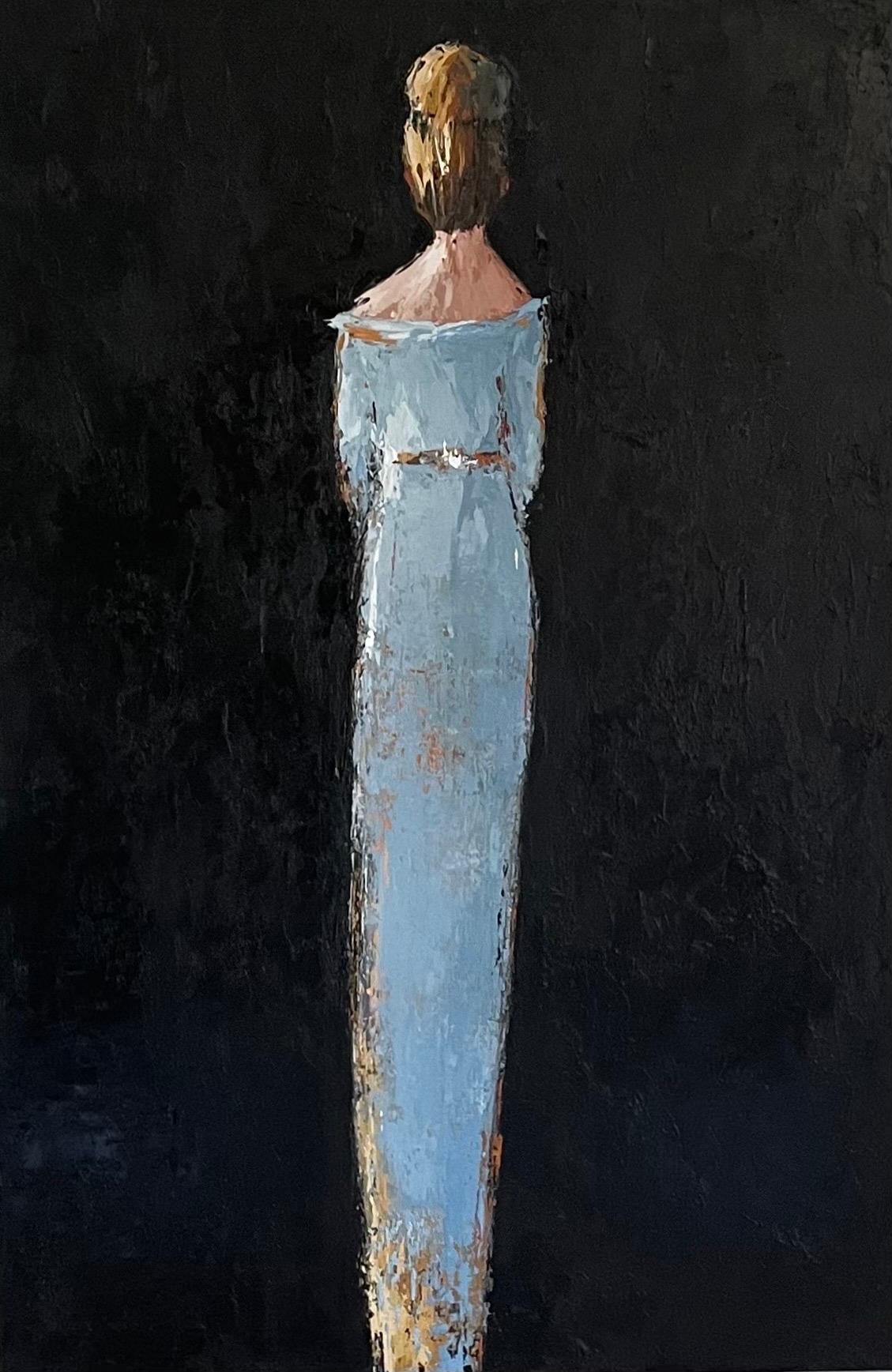 Geri Eubanks - As She Poses II, Impressionist Framed Vertical Oil on ...